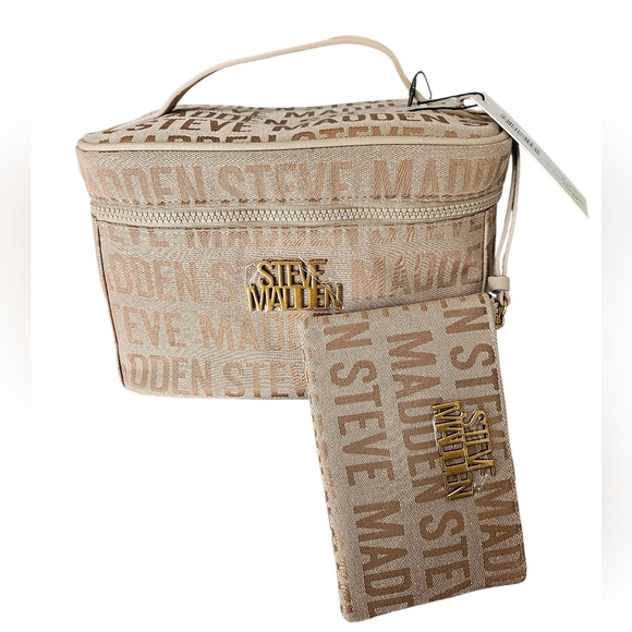 Steve Madden | Bags | Steve Madden Tan Logo Cosmetictravel Bag And ...